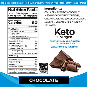 Orgain Keto Collagen Protein Powder, Chocolate - 10g Grass Fed Hydrolyzed Collagen Peptides Type 1 & 3, 10g Protein, 5g MCT Oil - 0.88lb (Package may vary)