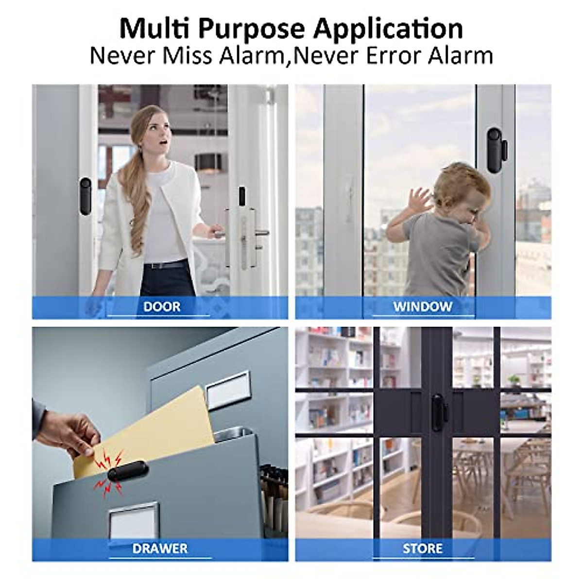 AKOYU Door Alarm Sensor 4in1 - Door Alarms for Kids Elderly Safety , 120 dB Window Alarm Sensors, 4 Modes Open Alarm/Close/Dingdong/Reminder Burglar Alarm for Home Safety Travel Office Shop (2 Pack)