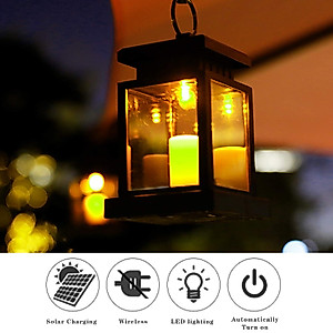 Solar Candle Lantern, Solar Garden Lights Hanging with LED Flickering Flame, 2Pcs Outdoor Lantern Light Waterproof for Christmas Decoration and Party (Warm White Light)