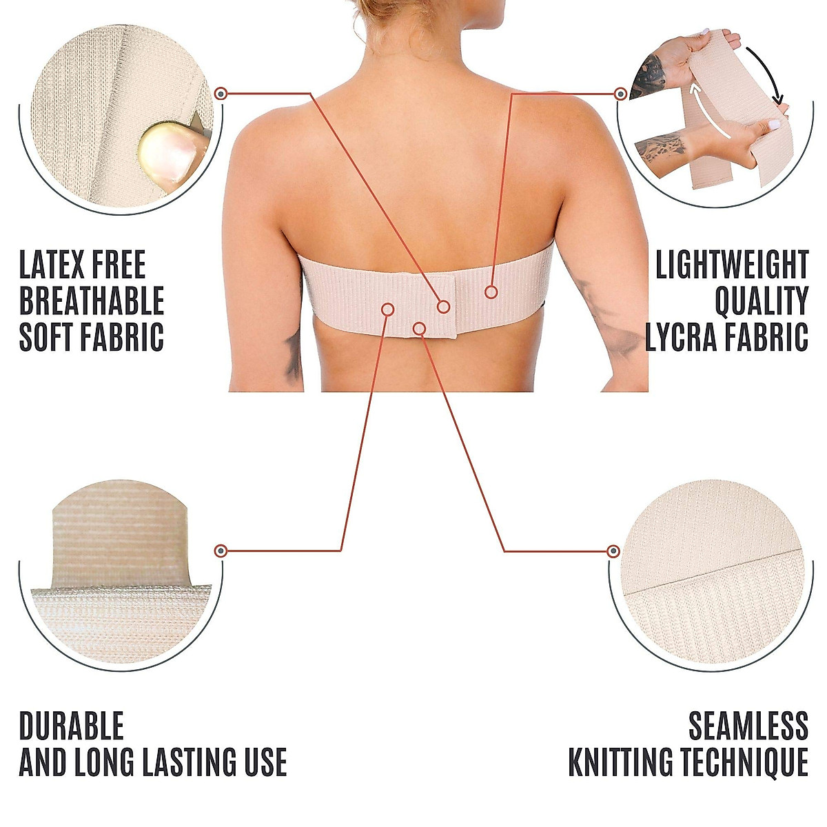 invera Breast Implant Stabilizer Band, Post Surgery Breast Augmentation and Reduction Strap, Chest Belt, Breast Support Bandage, One Size Fits All (Beige)