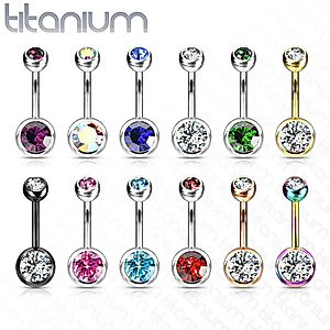 FIFTH CUE 14G Grade 23 Solid Titanium Double Gem Ball Naval Belly Button Ring (1/2" (12mm) 5 & 8mm Aqua)