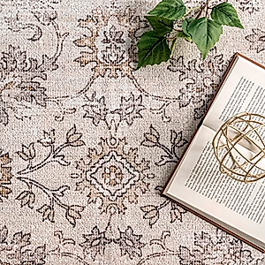 nuLOOM Deadra Vintage Floral Machine Washable Ultra Thin Area Rug, 5' x 8', Beige