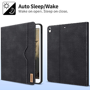 DTH-PANDA iPad Air 3rd Generation Case, iPad Pro 10.5 Inch 2019/2017 Cover, with Apple Pencil Holder, PU Leather with Pocket, Auto Sleep/Wake Function (Crow Black)