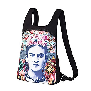 Akitai Frida Kahlo Inspired Backpack - Black Canvas Women Purse - Womens Fashion Art Print Gypsy Bohemian Bag