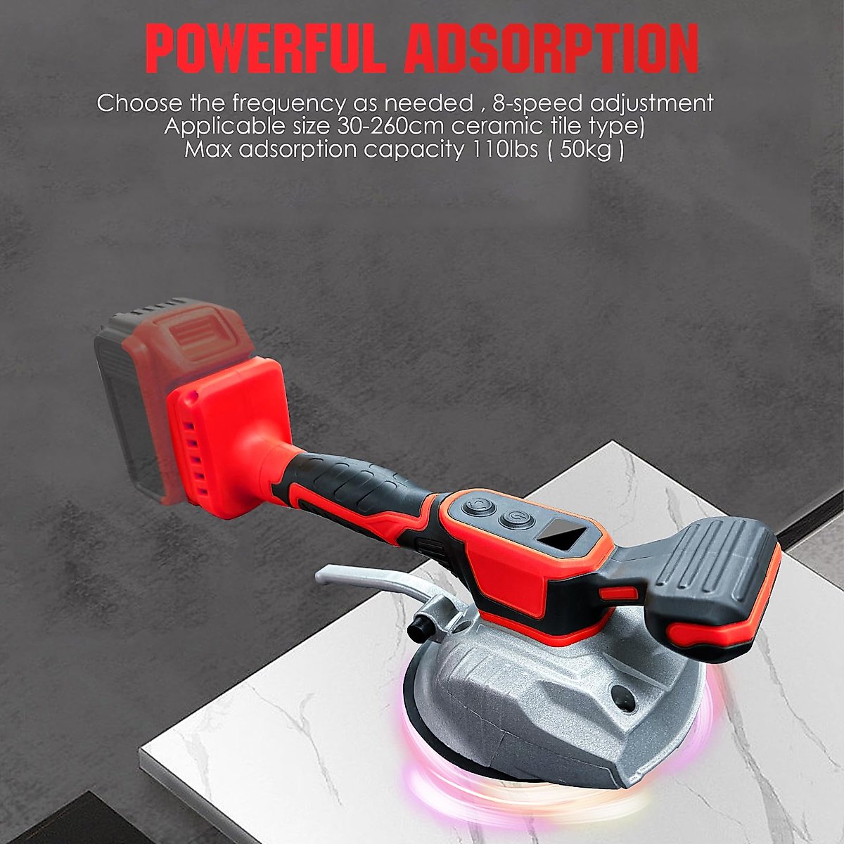 Cordless Tile Vibration Leveling Machine,for Milwaukee 18V Battery, Tile Vibrator Tool with 8 Adjustable Speed & Superior Suction & Digital Display