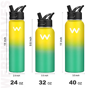 WEREWOLVES 32 oz Insulated Water Bottle With Paracord Handles & Strap & Straw Lid & Spout Lid,Reusable Wide Mouth Vacuum Stainless Steel Water Bottle for Adults (New-Yellow Green, 32 oz)