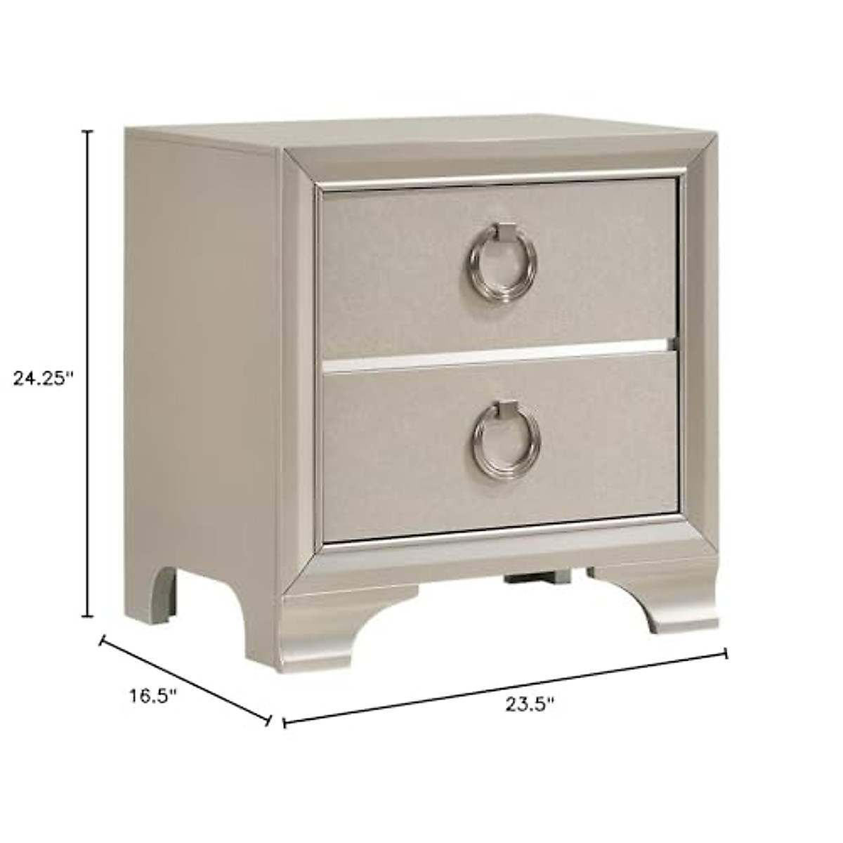 Pemberly Row 2-Drawer Contemporary Wood Nightstand Metallic Silver