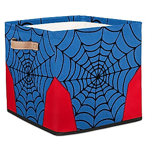 LLCXCSI Storage Bin Closet Organizer Bins with Handles, Blue Spider Web Decorative Collapsible Cube Storage Baskets for Nursery Shelf, Clothes, Toy, Towel, Book, 13"x 13"