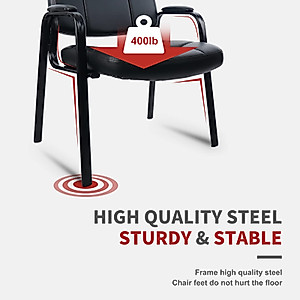 CLATINA Big & Tall 400 lbs Waiting Room Guest Chair, Leather Office Reception Chair No Wheels with Padded Arms for Elderly Home Desk Conference Room Lobby Side Salon Clinic, Black(2 Pack)