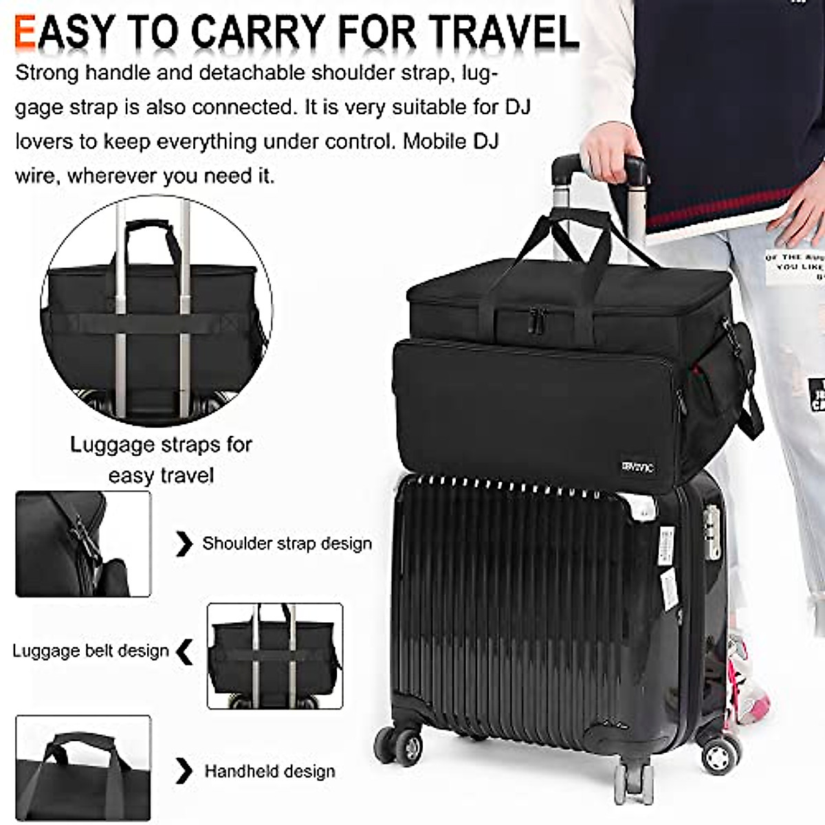 IBVIVIC High Capacity Gig Band Cable File Bag, 600D Oxford With with Adjustable Dividers and Double Separate Bags, for Cords, Sound Equipment, DJ Gear, Musician Accessories