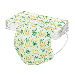 50Pack Women's Disposable St. Patrick's Day Masks Disposable Women Adult Green Anti-Dust Irish Clover St. Paddy's Day