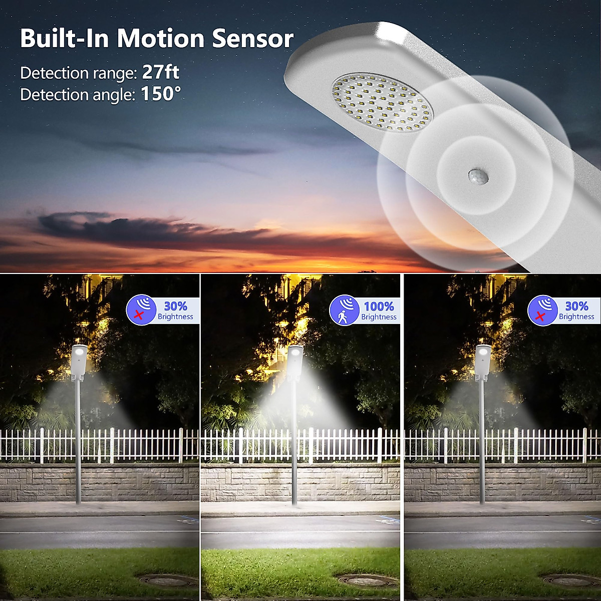 SMARTCITYNOMO Solar Street Lights Outdoor Waterproof - Dusk to Dawn Outdoor Yard Lighting with Motion Sensor, Remote Control, 6500K Daylight 2500lm, Area Flood Light for Parking Lot, Driveway