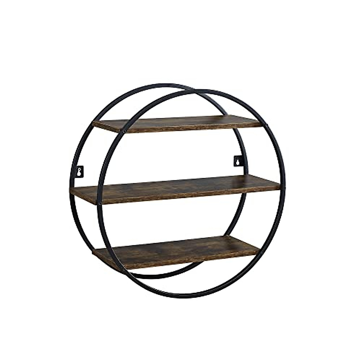 MUSEHOMEINC Floating Shelves for Wall Decors with 3 Tier Decorative Geometric Circle Metal, Wooden Wall Mounted Shelves for Bedroom, Living Room Or Bathroom, Rustic Farmhouse Decor/Small Shelf