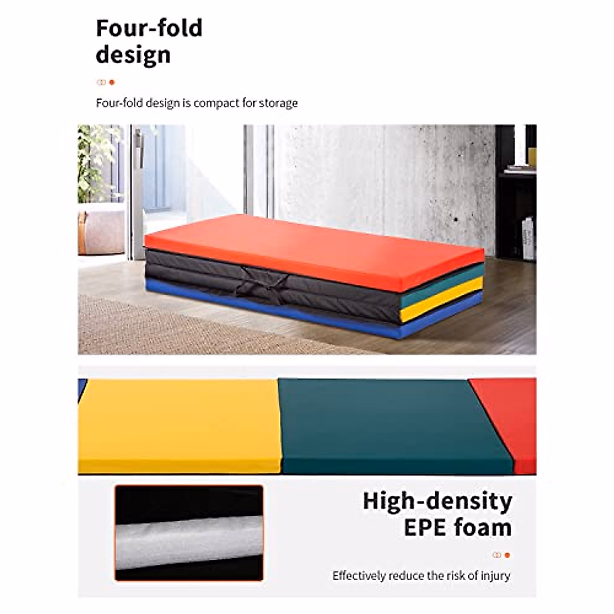 Gymnastics Mat 4 Pannel Foldding, 4x8x2 Gym Mat Gymnastic, 2 Inches Thick Lightweight Tumbling Mat Fitness Yoga Exercise Mat Home Equipment