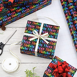 Happy Birthday Wrapping Paper For Kids Girls Boys Women Men, Gradient Color Gift Wrap Paper with Cut Lines on Reverse, Wrapping Paper Birthday 6 Sheets Folded Flat 20x28 inches per sheet