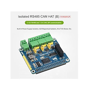 2-Channel RS485 and 1-Channel CAN Expansion Board Isolated RS485 CAN HAT (B) for Raspberry Pi 4B/3B+/3B/2B/B+/A+/Zero W/Zero WH,Multiple Protection Circuits,SPI Communication