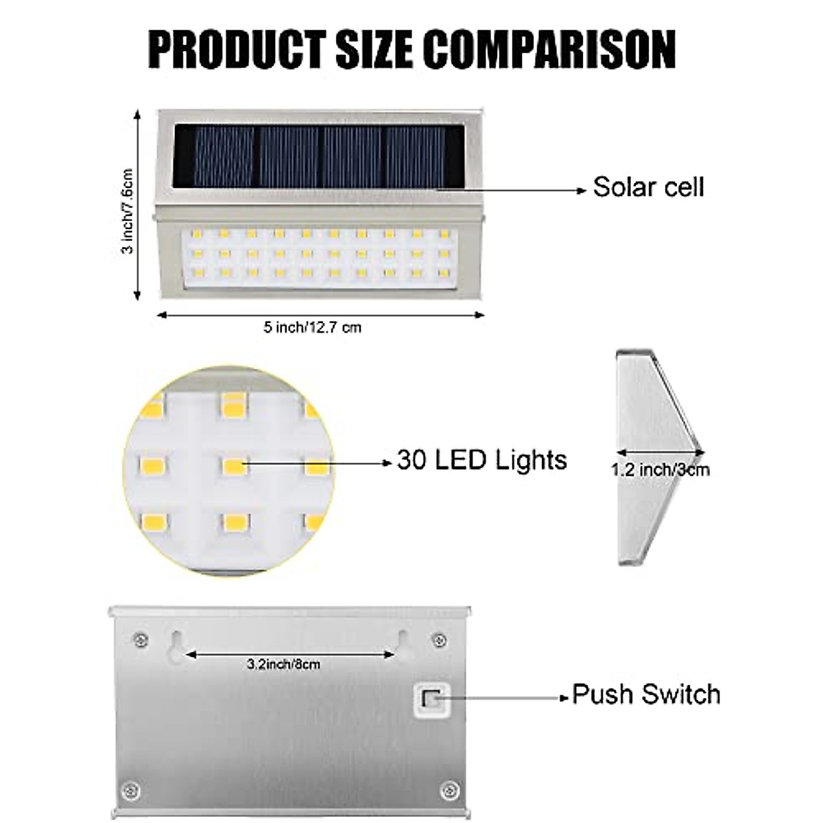 Treela 16 Pack Solar Step Lights Waterproof Stair Lights, Each One with 30 LED Lights, Outdoor Driveway Lights for Yard Fence Driveway Walkway Garden (Cold White Light)