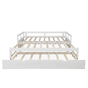 Flieks Daybed with Trundle Bed Twin to King Design Sofa Bed, 78.2" L x 79" W Extendable Bed Daybed for Bedroom Living Room (White)