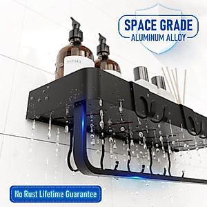 Big Lighting Deals Shower Caddy With Hooks And Towel Bar, Self Adhesive Shower Shelves For Bathroom Wall, Rust Proof Shower Shelf For Inside Shower, Shower Organizer, Black, No Drill, 2 Pack