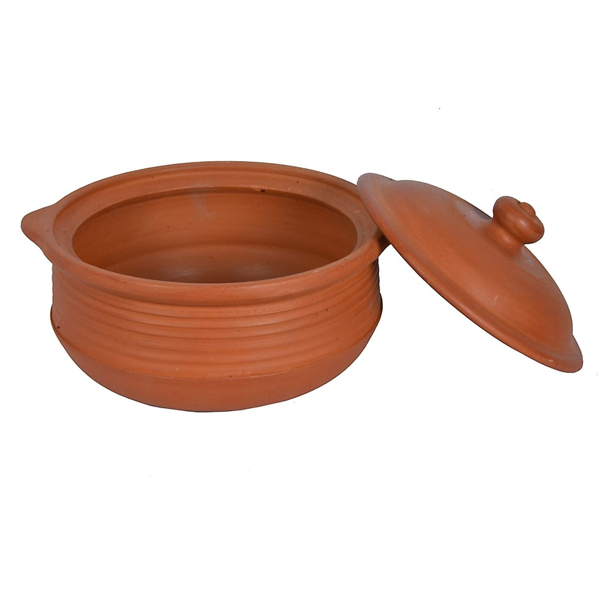 Village Decor Earthen clay cooking pot with lid (Capacity = 1000-1500 ml, Brown)