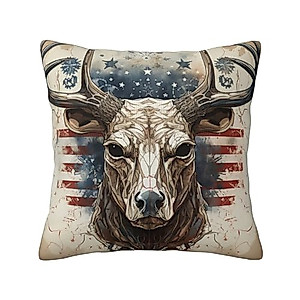 Throw Pillow Case Decorative Pillowcase Square Cushion Covers Couch Sofa Car Bedroom 18x18 Inch - American Flag Deer Skull camo Vintage