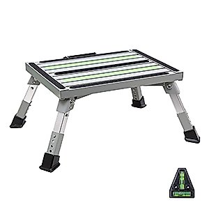 Homeon Wheels Aluminum Safety RV Steps Adjustable Height Folding Platform Step with Friction Strips Non-Slip Rubber Feet and Handle RV Step Stool Supports Up to 1000lbs.