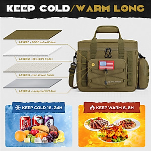 Maelstrom Tactical Lunch Box, Insulated Lunch Bag for Men, Large Durable Leakproof Cooler Bag with Detachable MOLLE Bags, Modern Lunch Tote for Adult Women Work,Picnic,20 Cans/15 L, Khaki