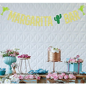 Gold Glitter Margarita Bar Banner, Margaritas Bunting Garland for Cinco De Mayo Mexican Fiesta Themed Party Decorations, Cactus Fiesta Bridal Shower Baby Shower Party Decorations