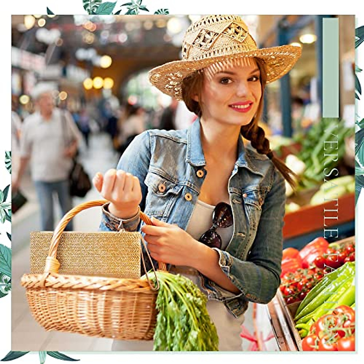 Epakh 12 Pcs Straw Clutch Bag Bohemian Summer Beach Straw Purse Wristlet Straw Handbags for Summer Small Clutch Purses for Women (White)