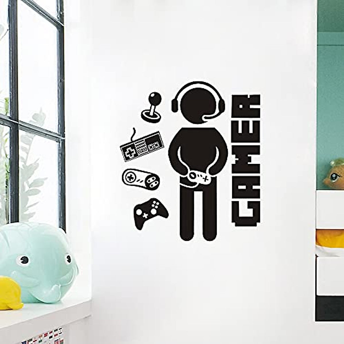 HINGSONG Gamer Controller Wall Decals DIY Vinyl Game Boy with Controller Joystick Wall Stickers for Boys Bedroom Living Room Playroom Decor