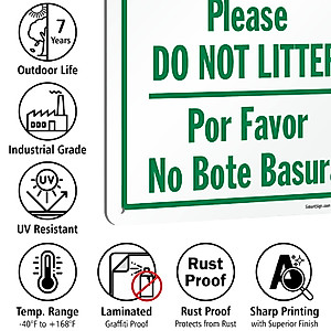 SmartSign 14 x 10 inch “Please Do Not Litter, Por Favor No Bote Basura” Metal Sign, 40 mil Laminated Rustproof Aluminum, Green and White, Made in USA