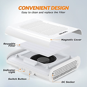 Gelpal Professional Nail Dust Collector, Adjustable Nail Dust Collector for Acrylic Nails , Electric Nail Vacuum Fan, Low Noise, Dust Collector for Nail Polishing &Salon.White.