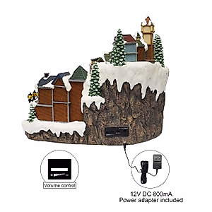 Christmas Village Centerpiece Decor, Tiered Village Town Center, with Rotating Train and Village Buildings, featuring LED Lights, Christmas Music, and Animation - Power Adapter (included)