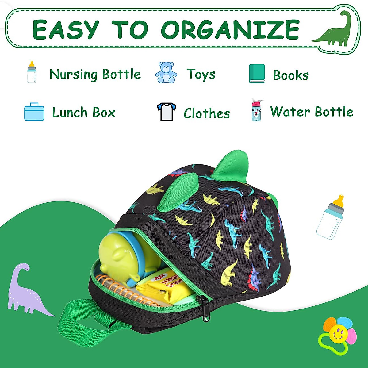 VASCHY Mini Toddler Backpack with Leash, Ultra Lightweight Tiny Little Daycare Backpack Boys Dinosaur