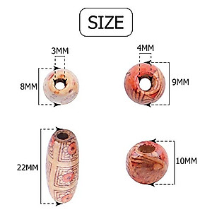 100 Pieces Round Printed Pattern Wooden Beads Oval Shape Wood Loose Spacer Beads for DIY Jewelry Making Hair Crafts, 2 Sizes