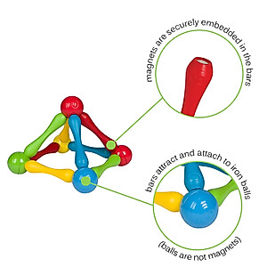 Goobi 40 Piece Construction Set Large Building Blocks Developmental Play Magnetic Sticks STEM Learning Colors Creativity Imagination 3D Puzzle Educational Toys for Ages 1 2 3 Year Toddlers Preschool