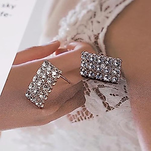 Sttiafay Vintage Rhinestone Square Earrings Square Crystal Earrings Silver Geometry Square Stud Earrings Sparkly Cz Bridal Earrings Jewelry for Women and Girls