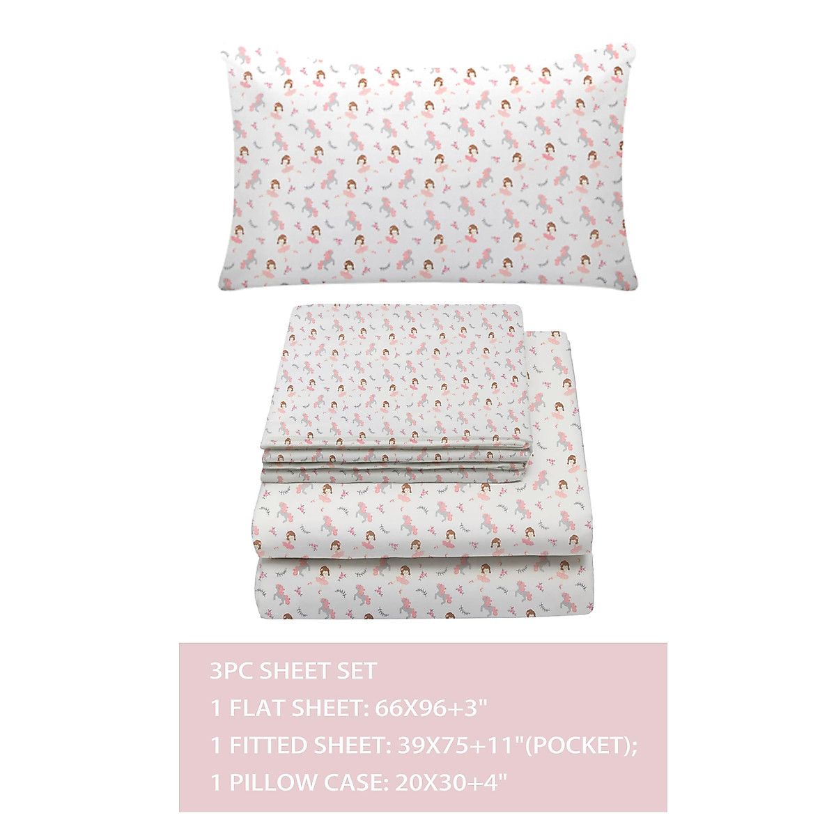 LITTLE CELEBRITY Twin Sheet Set | Kids Sheet & Pillowcase Sets | Twin Sheets for Boys Girls, Fitted Sheet, Top Sheet, Pillowcase | Twin Sheets Set | Twin Bed Sheets | Bed Sheets Twin(Andrea)