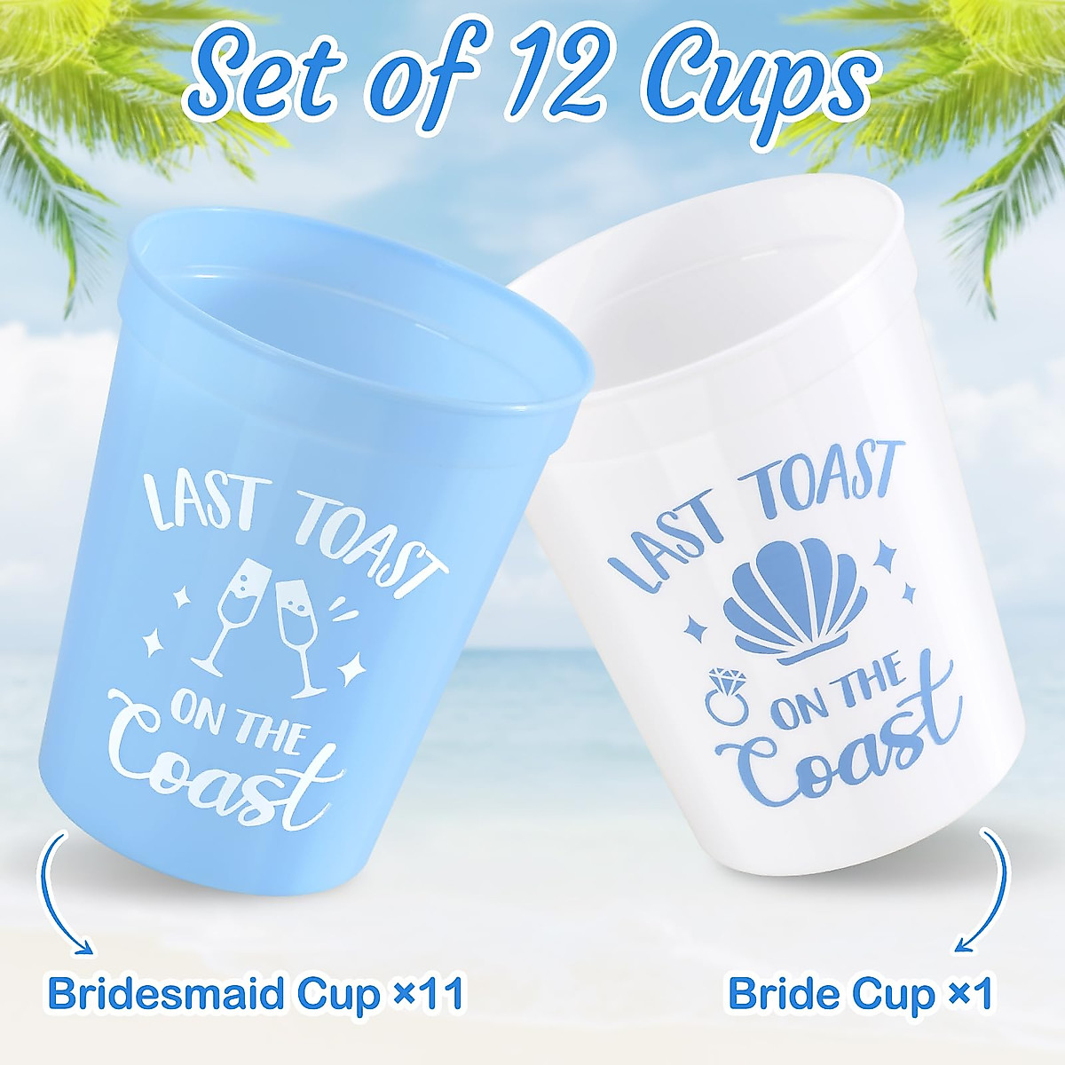 Tuitessine Last Toast On The Coasts Bachelorette Party Plastic Cups 12PCS Costal Stadium Cups Bridal Showers Party Favors Decorations Reusable Party Cups Supplies 16OZ