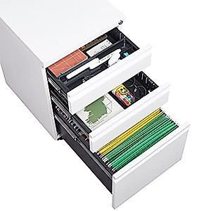 Modern Office File Cabinet 3 Drawer File Cabinet Metal Filing Cabinet on Anti-tilt Wheels Mobile Lateral Printer Stand Office File Cabinets for Home Office Organization and Storage (White)