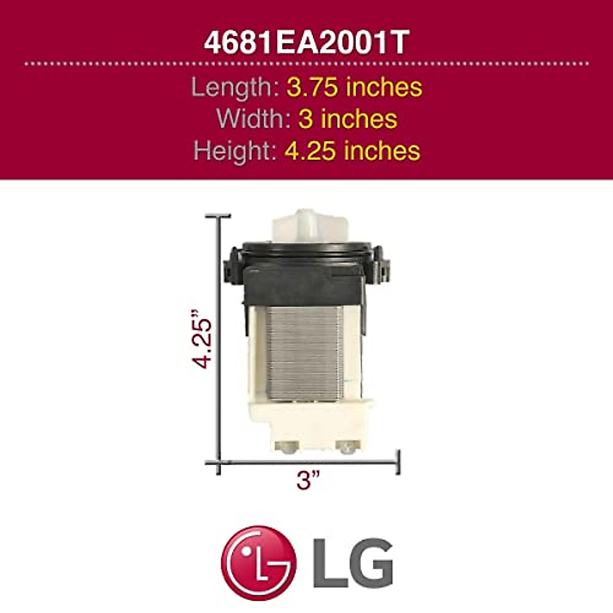 LG 4681EA2001T Genuine OEM Drain Pump Assembly for LG Washing Machines, Black