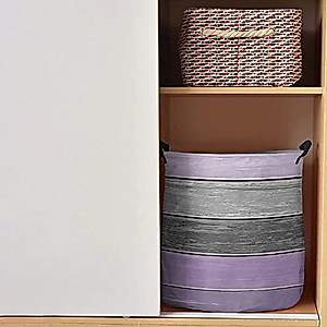 Laundry Basket Hamper with Handles, Vintage Farm Purple Gray Gradient Wooden Grain Waterproof Laundry Bin Foldable Clothes Basket for Storage Toys and Clothing 13.8x17 Inch