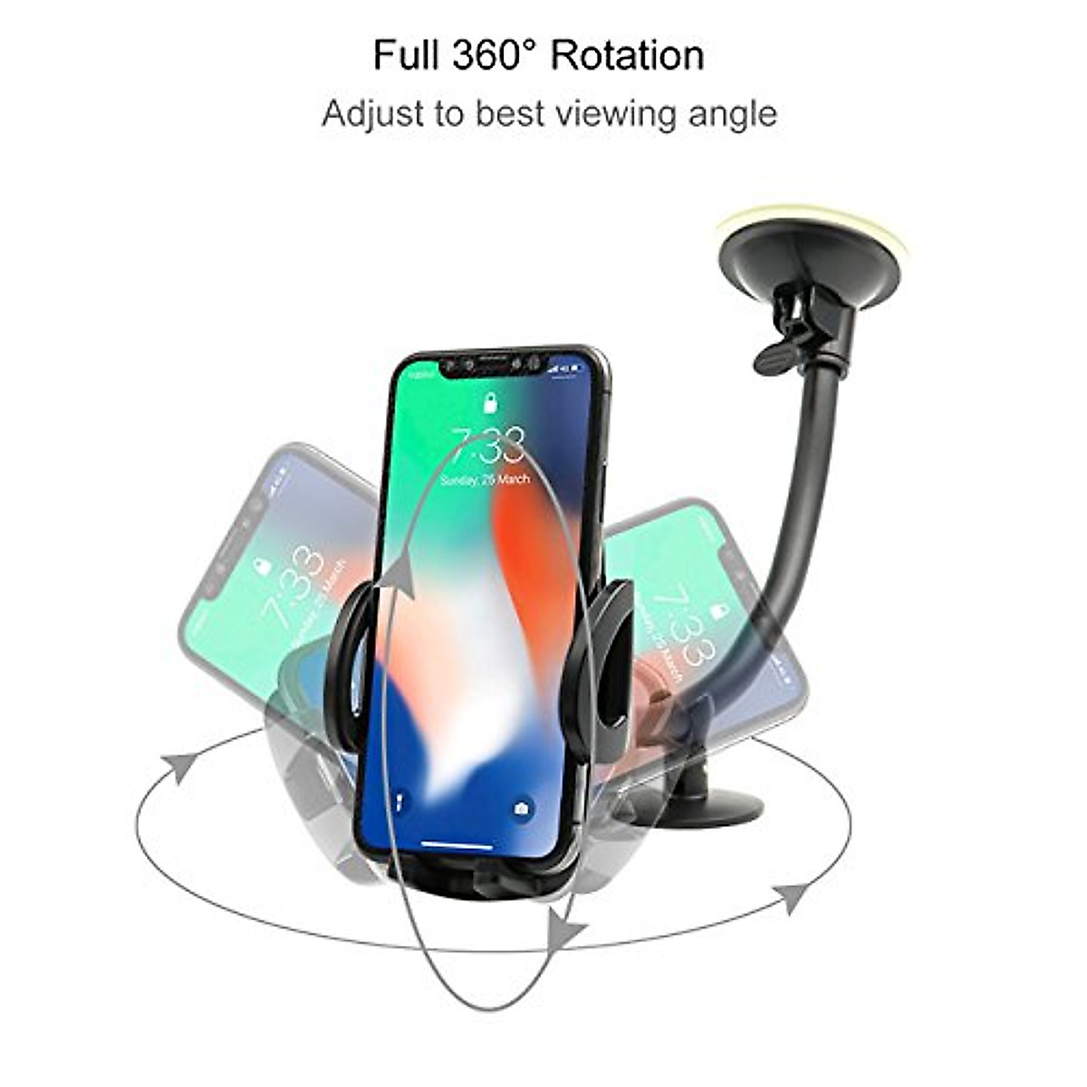 Car Windshield Phone Holder Mount, EXSHOW Universal Car Window Cell Phone Truck Mount with Gooseneck Long Arm Super Suction Cup for iPhone 12 11 Xr Xs Max X 8 Plus 7 6S, Samsung and All 3.5-6.5" Phone
