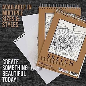 U.S. Art Supply 9" x 12" Top Spiral Bound Sketch Book Pad, Pack of 2, 100 Sheets Each, 60lb (100gsm) - Artist Sketching Drawing Pad, Acid-Free - Graphite Colored Pencils, Charcoal - Adults, Students