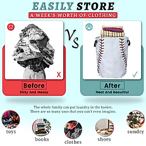 Baseball Texture Pattern Laundry Basket Foldable With Handles Tote Bag Oxford Cloth Funny Laundry Hamper Clothes Storage Bucket Toy Organizer 18.9" x 16.5" For Bathroom/Laundry/Bedroom