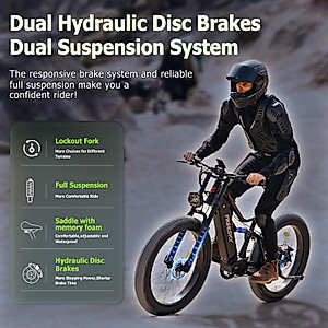 FREESKY 2024 Upgraded Electric Bike 𝟏𝟖𝟎𝟎𝐖, 48V 25Ah Battery Ebike for Adults, 26" Fat Tire Electric Bicycle 35MPH Full Suspension Mountain Beach E Bike, Up to 105 Miles Range