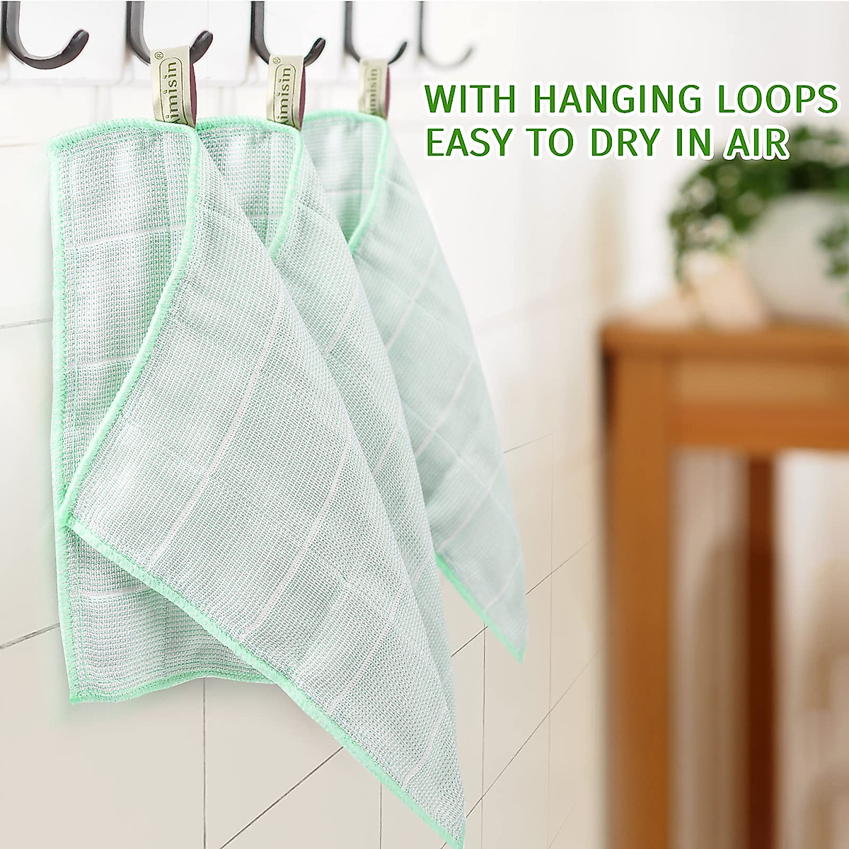 Aimisin 100% Bamboo Kitchen Dish Cloths, Green Washcloths Dish Towels, Ultra Absorbent Fast Drying, Strongly Removes Oil and Dirt, Reusable Environmentally Friendly Rags. 6Pcs, 11.8''x11.8''