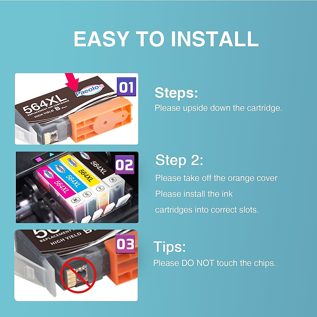 Paeolos Compatible 564XL Ink Cartridge Replacement for HP 564 XL Use with HP DeskJet 3520 3522 Officejet 4620 Photosmart 5520 6510 6520 7520 7525, 9 Packs (3 Cyan, 3 Magenta, 3 Yellow)