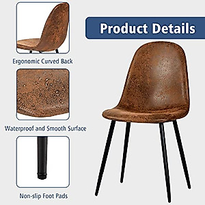 FONTOI Dining Chairs Set of 4, Modern Contempory Lounge Side Seating with PU Upholstered Back Metal Legs for Kitchen, Living Room, Brown