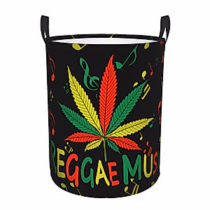 Lightweight Laundry Hamper Compatible With Rasta Flag Weedleaf Reggae Music Laundry Basket, Large Fabric Collapsible Clothes Hamper Easy Carrying with Handles for Boys Girls Bedroom Nursery